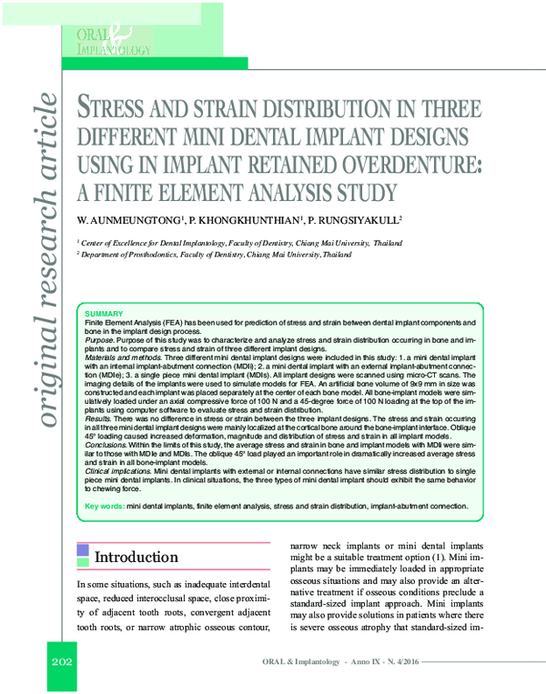 (PDF) Stress and strain distribution in three different mini dental ...