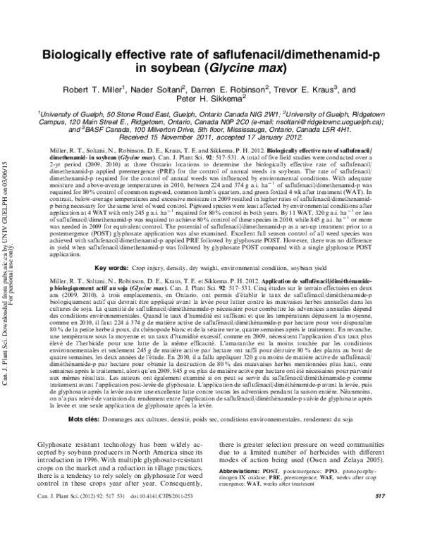 (PDF) Biologically effective rate of saflufenacil/dimethenamid-p in ...