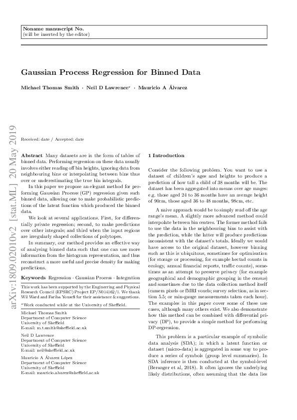 (PDF) Gaussian Process Regression for Binned Data