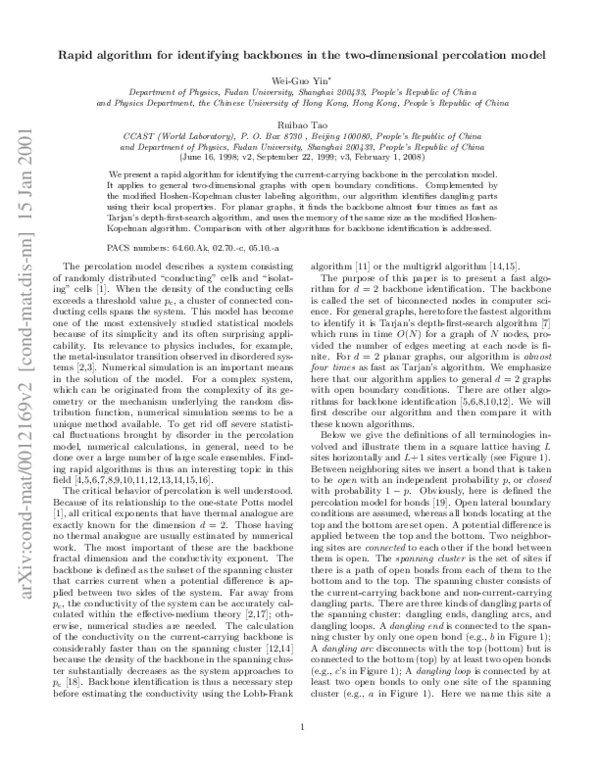 Pdf Rapid Algorithm For Identifying Backbones In The Two Dimensional