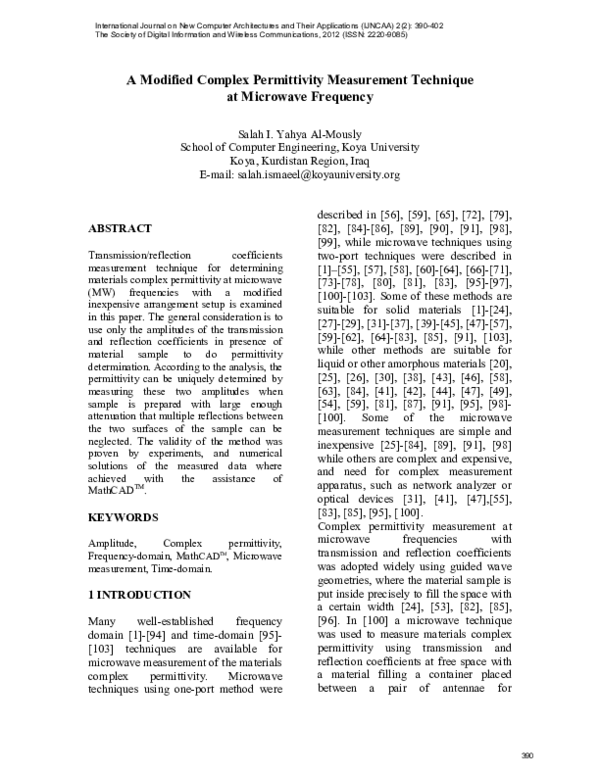 Pdf A Modified Complex Permittivity Measurement Technique At Microwave Frequency