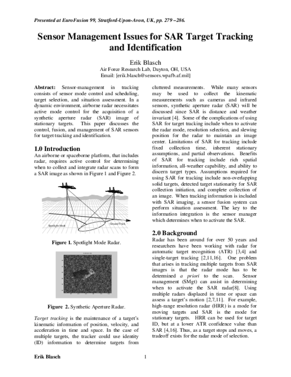 (PDF) Sensor Management Issues for SAR Target Tracking and Identification | Erik Blasch ...