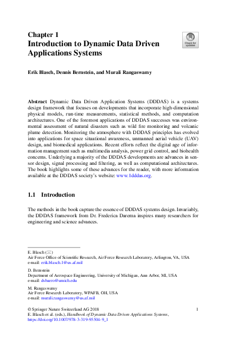 Pdf Introduction To Dynamic Data Driven Applications Systems Erik Blasch