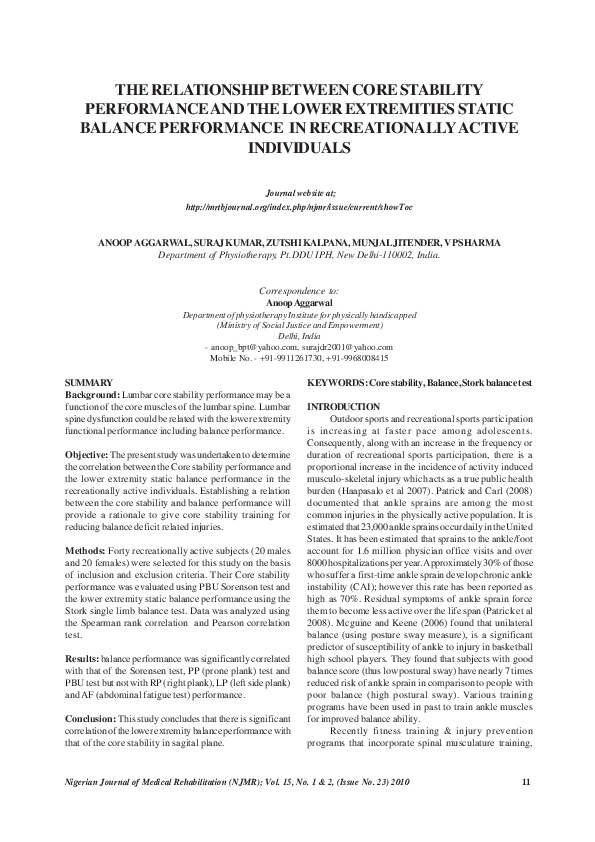 (PDF) The Relationship Between Core Stability Performance and the Lower Extremities Static ...