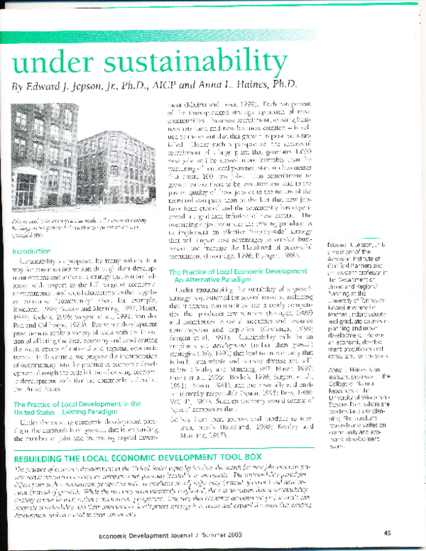 (PDF) Under Sustainability: Rebuilding the Local Economic Development ...