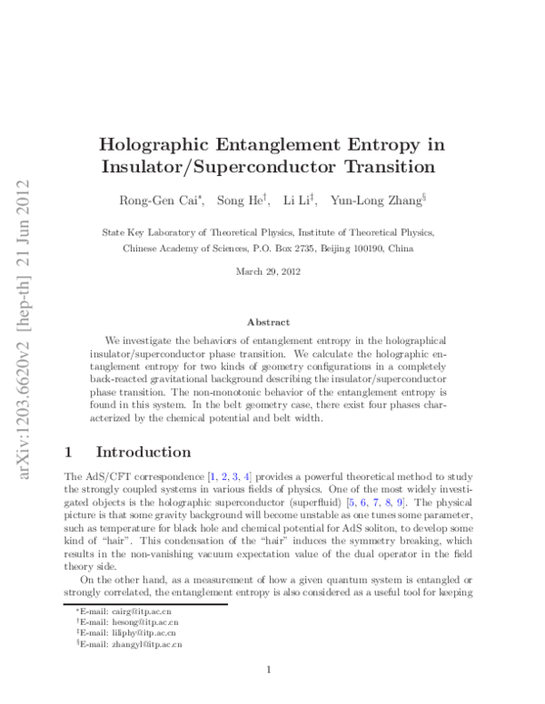 (PDF) Holographic entanglement entropy in insulator/superconductor ...