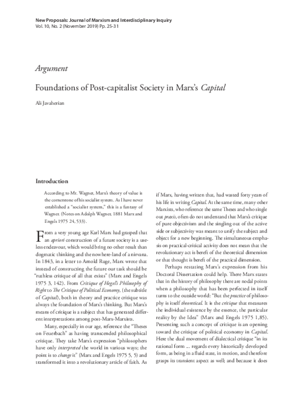 (PDF) Foundations of Post-capitalist Society in Marx's Capital | ALI ...