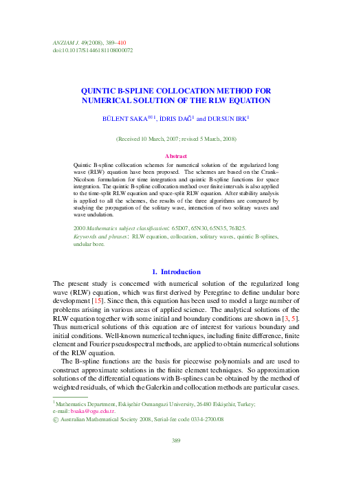 Pdf Quintic B Spline Collocation Method For Numerical Solution Of The