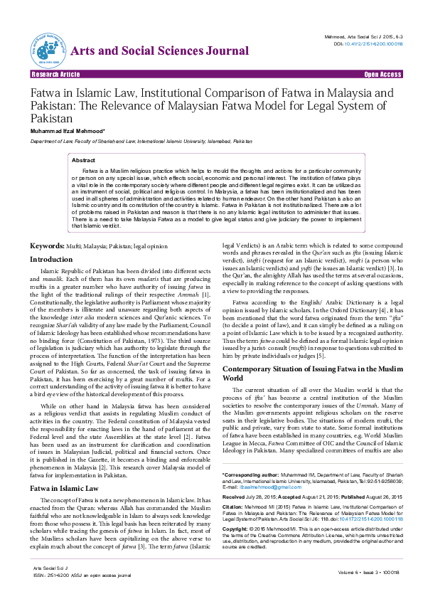 (PDF) Fatwa in Islamic Law, Institutional Comparison of Fatwa in ...