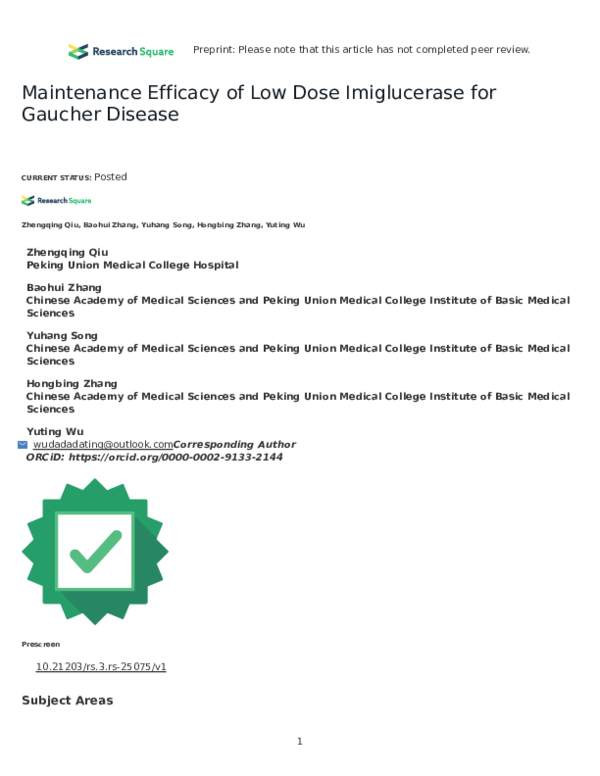 (PDF) Maintenance Efficacy of Low Dose Imiglucerase for Gaucher Disease