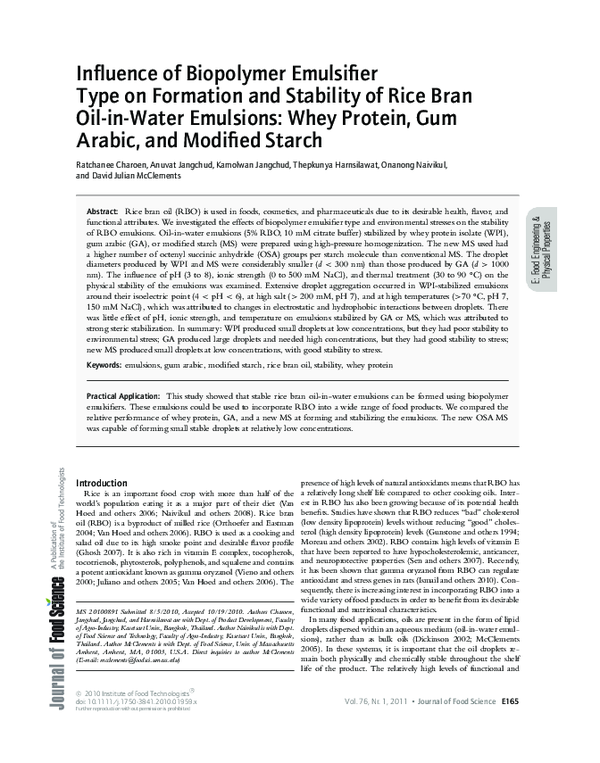 (PDF) Influence of Biopolymer Emulsifier Type on Formation and ...