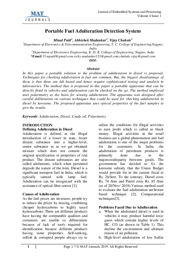 Pdf Portable Fuel Adulteration Detection System