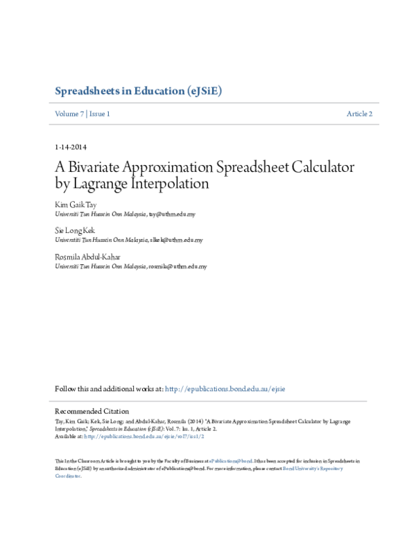 (PDF) A Bivariate Approximation Spreadsheet Calculator by Lagrange ...
