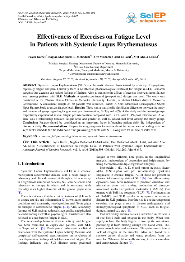 (PDF) Exercise Reduces Fatigue in Lupus Patients