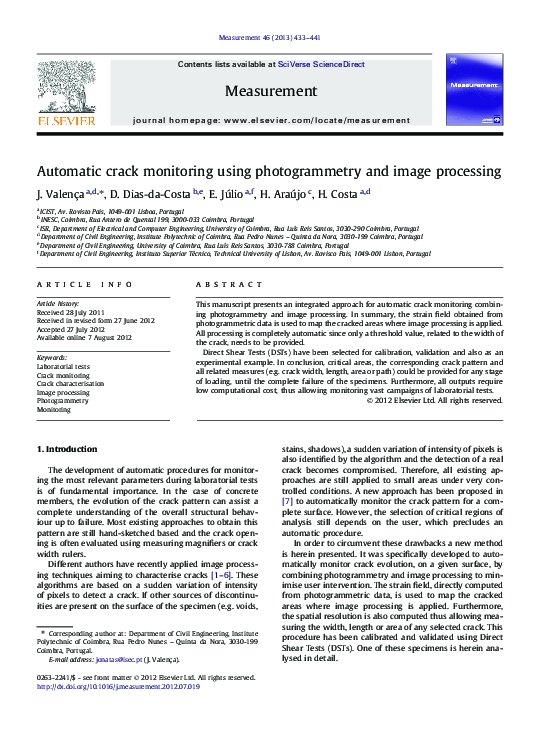 (PDF) Automatic crack monitoring using photogrammetry and image processing