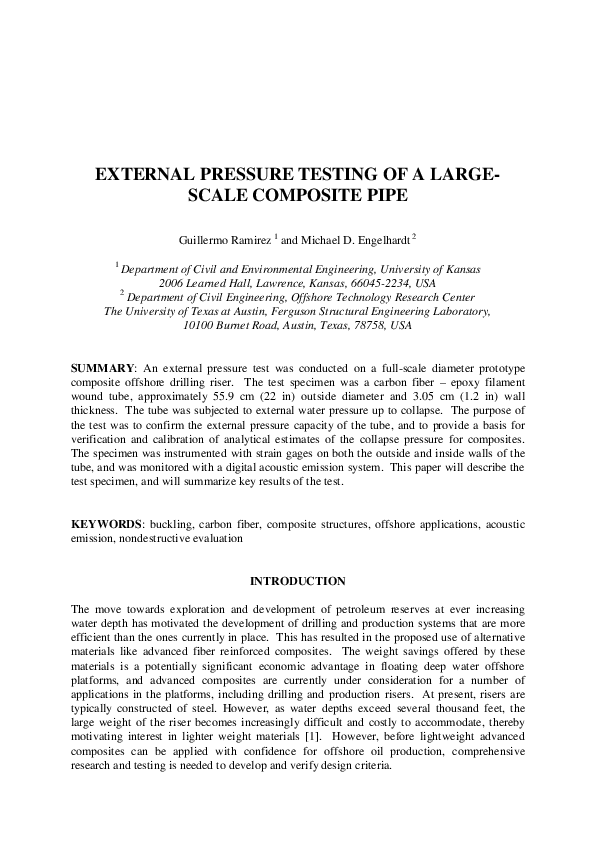 (PDF) External Pressure Testing of a Large- Scale Composite Pipe