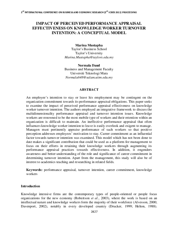 (PDF) Impact of Perceived Performance Appraisal Effectiveness on Knowledge Worker Turnover ...