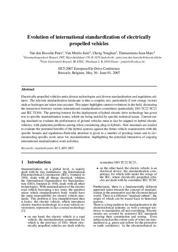 (PDF) Evolution of international standardization of electrically ...