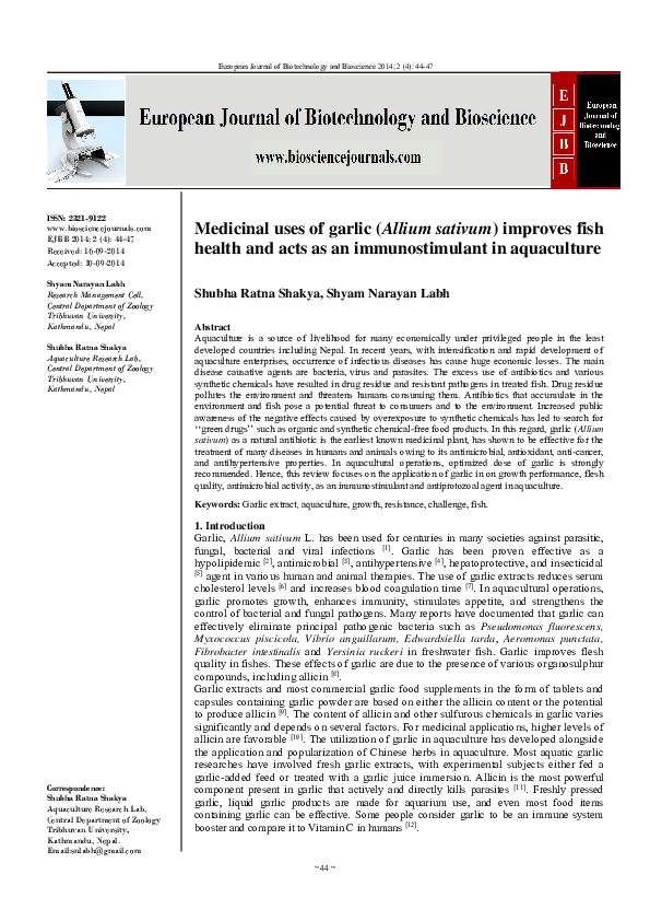 (PDF) Medicinal uses of garlic (Allium sativum) improves fish health ...