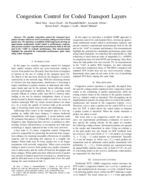 (PDF) Congestion control for coded transport layers | Leonardo Urbina ...