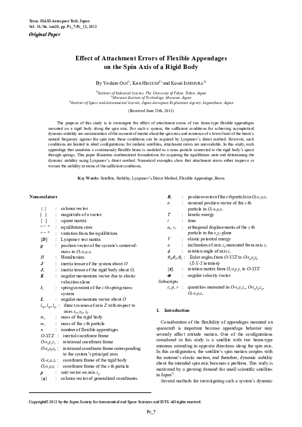 (PDF) Effect of Attachment Errors of Flexible Appendages on the Spin ...
