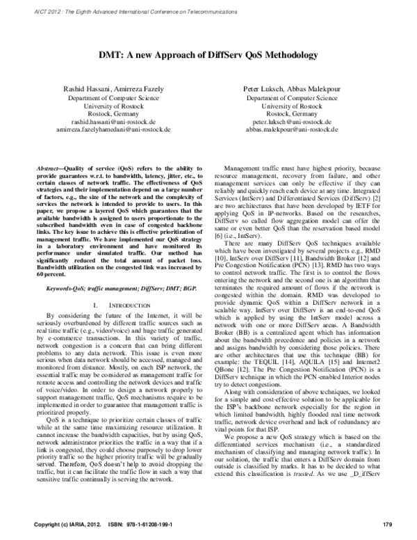(PDF) DMT: A new Approach of DiffServ QoS Methodology