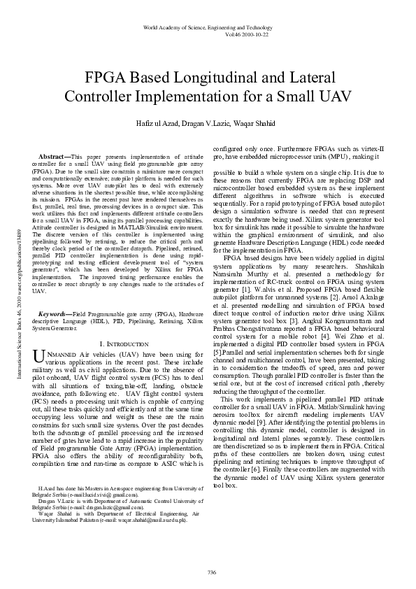 (PDF) FPGA Implementation of UAV Attitude Control