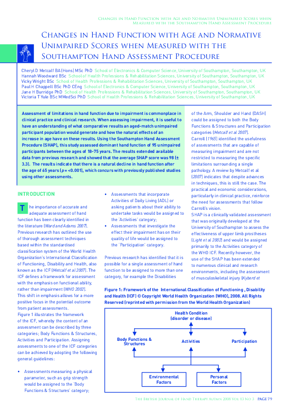 (PDF) Changes in Hand Function with Age and Normative Unimpaired Scores ...