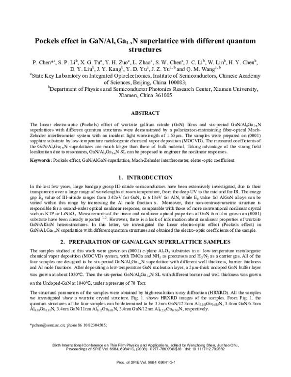 (PDF) Pockels effect in GaN/Al x Ga 1-x N superlattice with different quantum structures