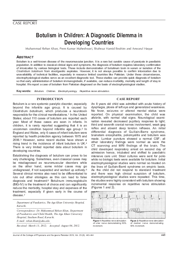 (PDF) Botulism in children: a diagnostic dilemma in developing countries