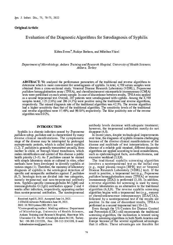 (PDF) Evaluation of the Diagnostic Algorithms for Serodiagnosis of ...