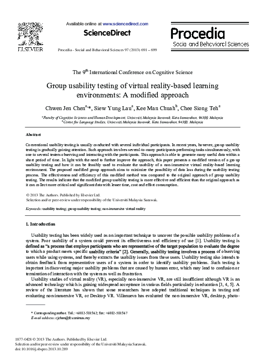Pdf Group Usability Testing Of Virtual Reality Based Learning