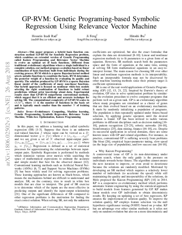 Pdf Gp Rvm Genetic Programing Based Symbolic Regression Using 2463