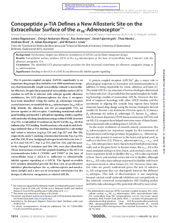 (PDF) Conopeptide ρ-TIA defines a new allosteric site on the ...