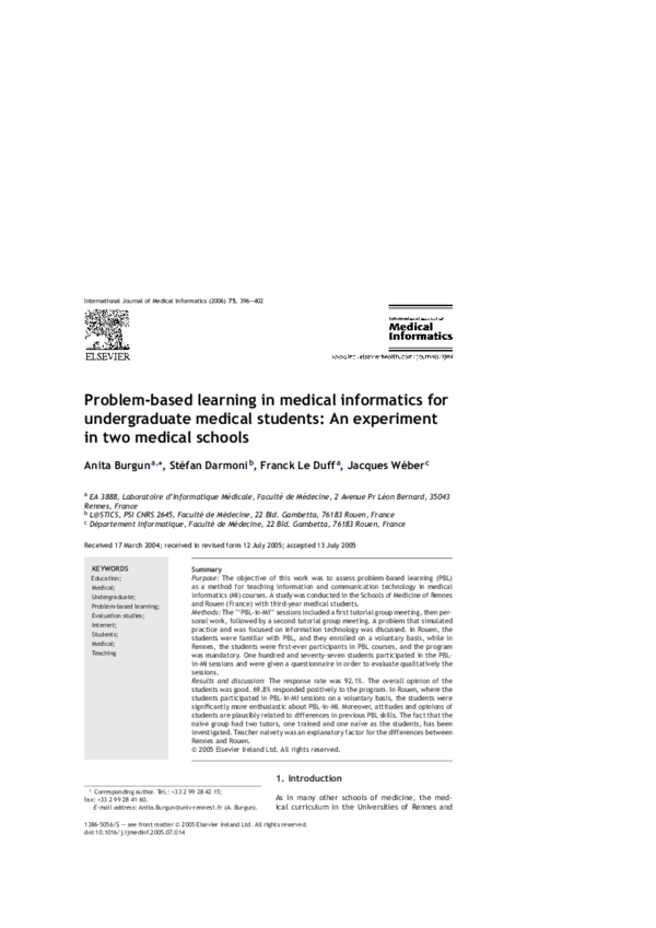 (PDF) Problem-based learning in medical informatics for undergraduate ...
