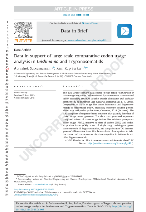 Pdf Data In Support Of Large Scale Comparative Codon Usage Analysis
