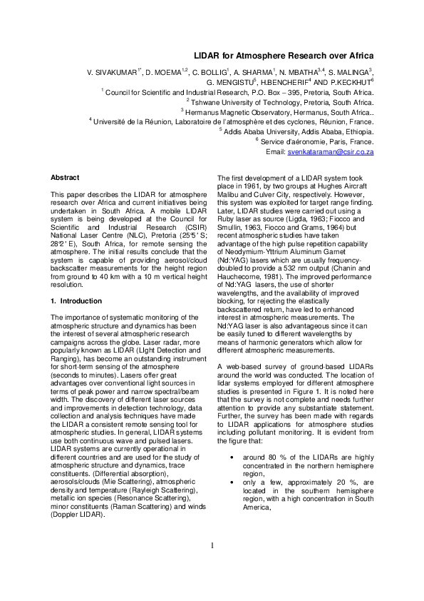 (PDF) LIDAR for atmosphere research over Africa