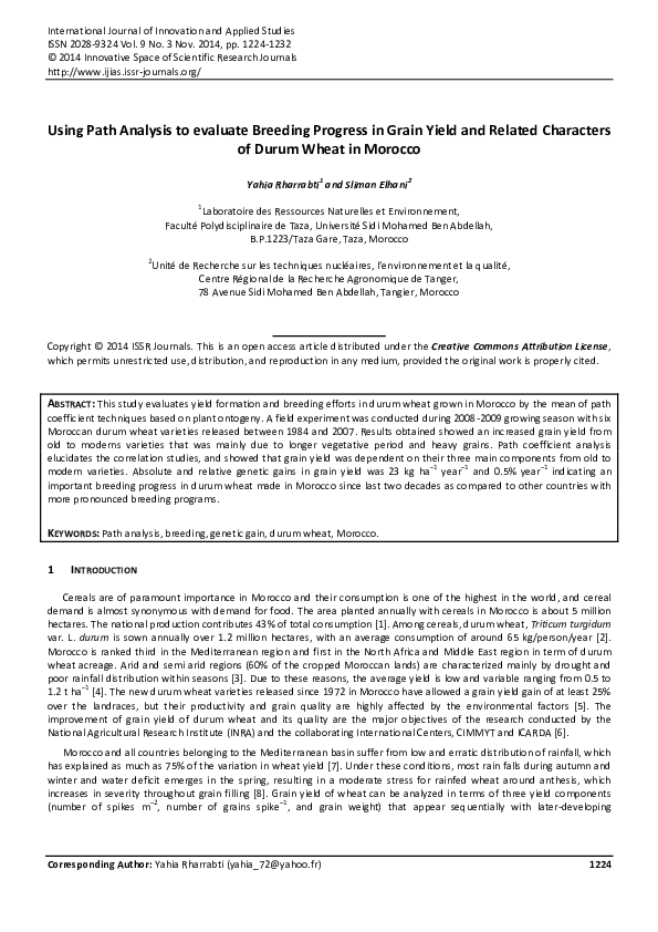 (PDF) Using Path Analysis to evaluate Breeding Progress in Grain Yield and Related Characters of ...