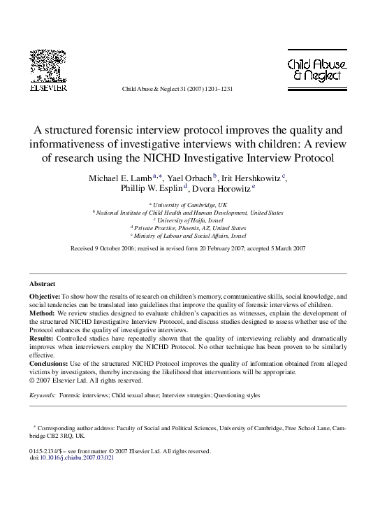 (PDF) A structured forensic interview protocol improves the quality and ...