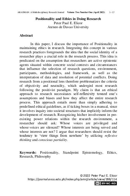 (PDF) Positionality and Ethics in Doing Research