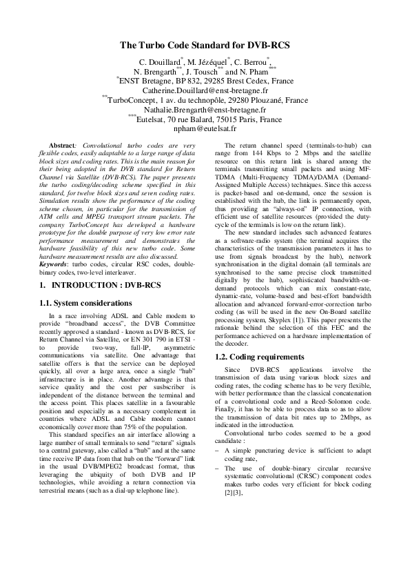 (PDF) The Turbo Code Standard for DVB-RCS