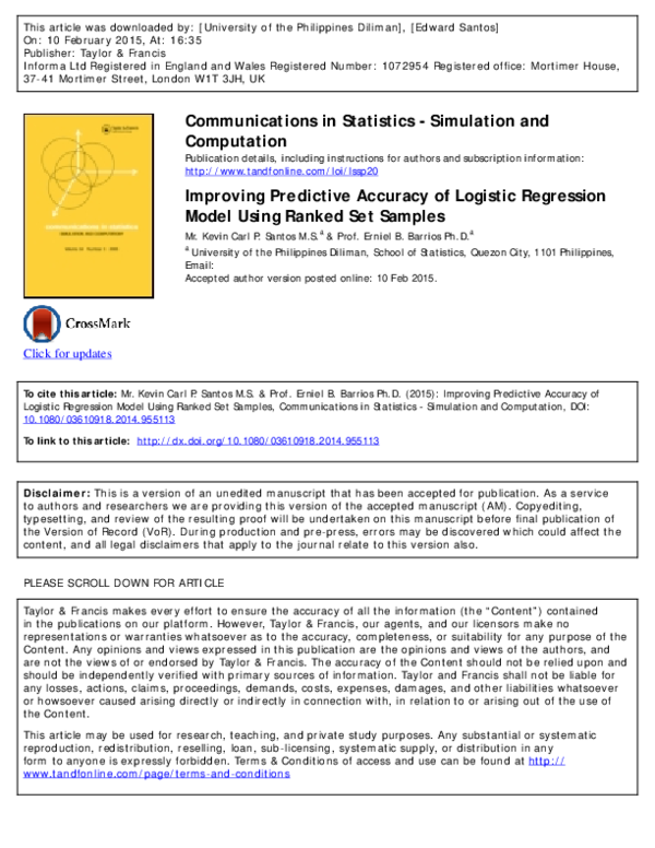 (PDF) Improving predictive accuracy of logistic regression model using ...