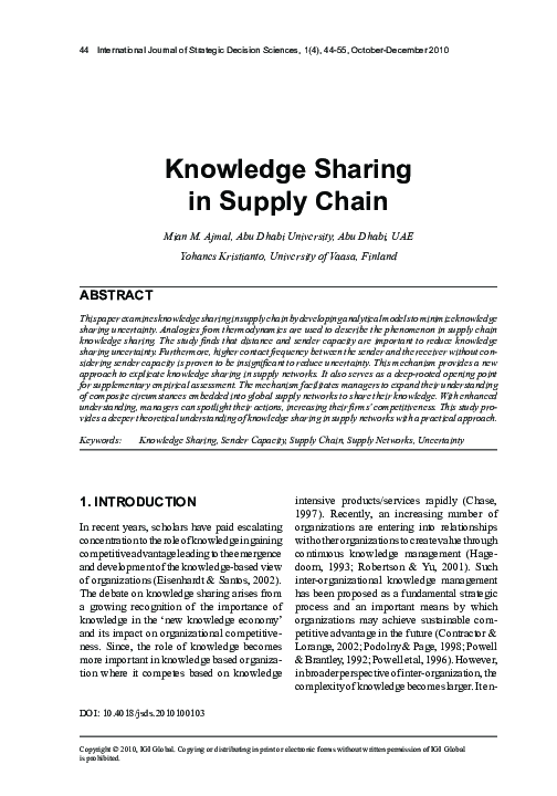 (PDF) Knowledge Sharing in Supply Chain