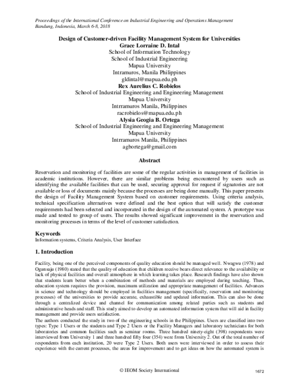 (PDF) Design of user driven facility management system for universities