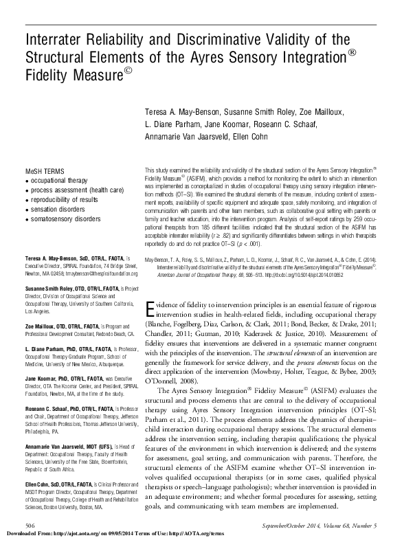 (PDF) Interrater Reliability and Discriminative Validity of the Structural Elements of the Ayres ...