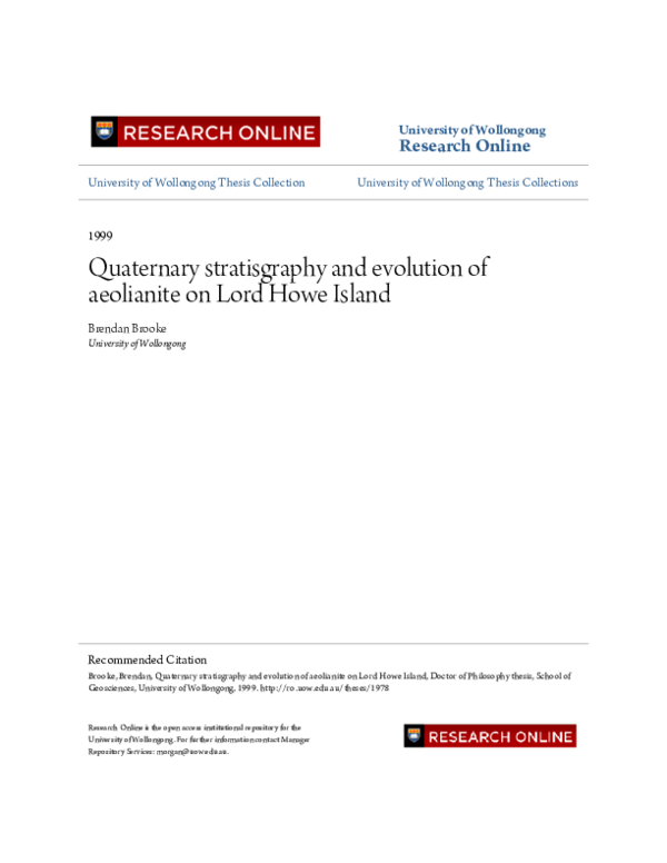 (PDF) Quaternary stratisgraphy and evolution of aeolianite on Lord Howe ...