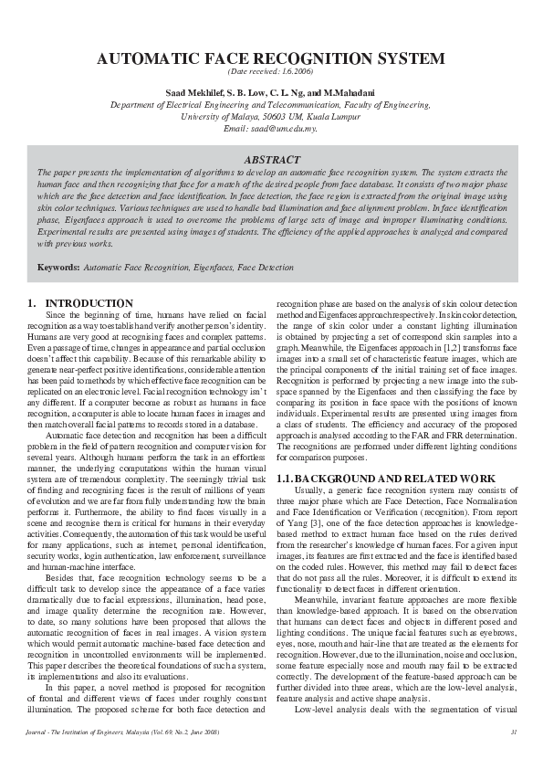 (PDF) Automatic face recognition system