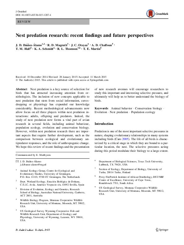 (PDF) Nest predation research: recent findings and future perspectives