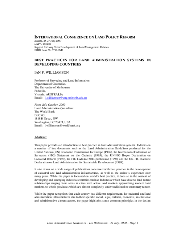 (PDF) Best practices for land administration systems in developing ...