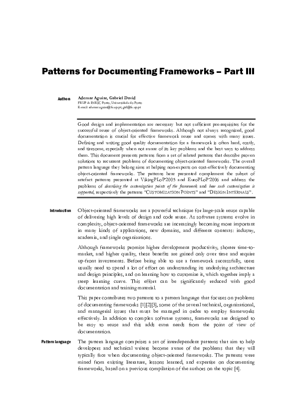 (PDF) Patterns for Documenting Frameworks Part II